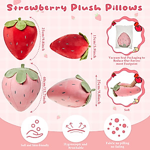 Juexica 2 Pcs Strawberry Plush Pillows Fruit Kids Pillow Soft Kawaii Strawberry Decor Aesthetic Cute Pillows Stuffed Strawberry Pillow for Room Home Car Decoration Birthday Gifts, Red Pink