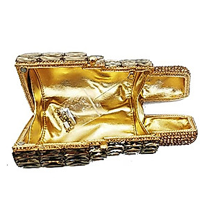 Tngan Women Luxury Lipstick Shaped Evening Clutch Elegant Rhinestones Crystal Handbag Sparkling Party Purse, Gold Rose Red