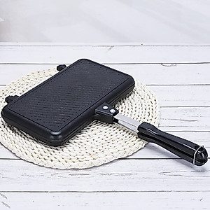 DOITOOL Sandwich Maker Double Sided Frying Pan Aluminum Omelette Trays Flip Pan Baking Pan Nonstick Frying Pan Home Cookware For Panini Sandwich Black