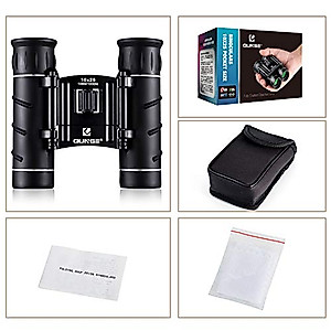 QUNSE Mini Pocket Small Binoculars, 10x25 Bird Watching Compact Folding Binoculars with Waterproof for Adults/Kids/Travelling/Sightseeing/Hunting