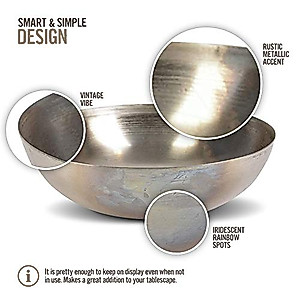 Serene Spaces Living Rustic Iron Bowl – Sturdy Oil Slick Iron Bowl with Iridescent Rainbow Spots – Vintage Accent Piece for Home or Office - Versatile Bowl Makes a Great Gift, 8.25” D x 2.5” H