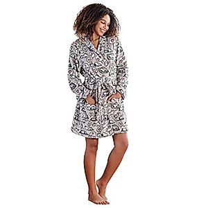 Berkshire Peanuts® Women's Lightweight Short Robes,VelvetLoft® Snoopy Cute Character Bathrobes(Large Peanuts Snoopy Sleeps hearts Grey,Large)