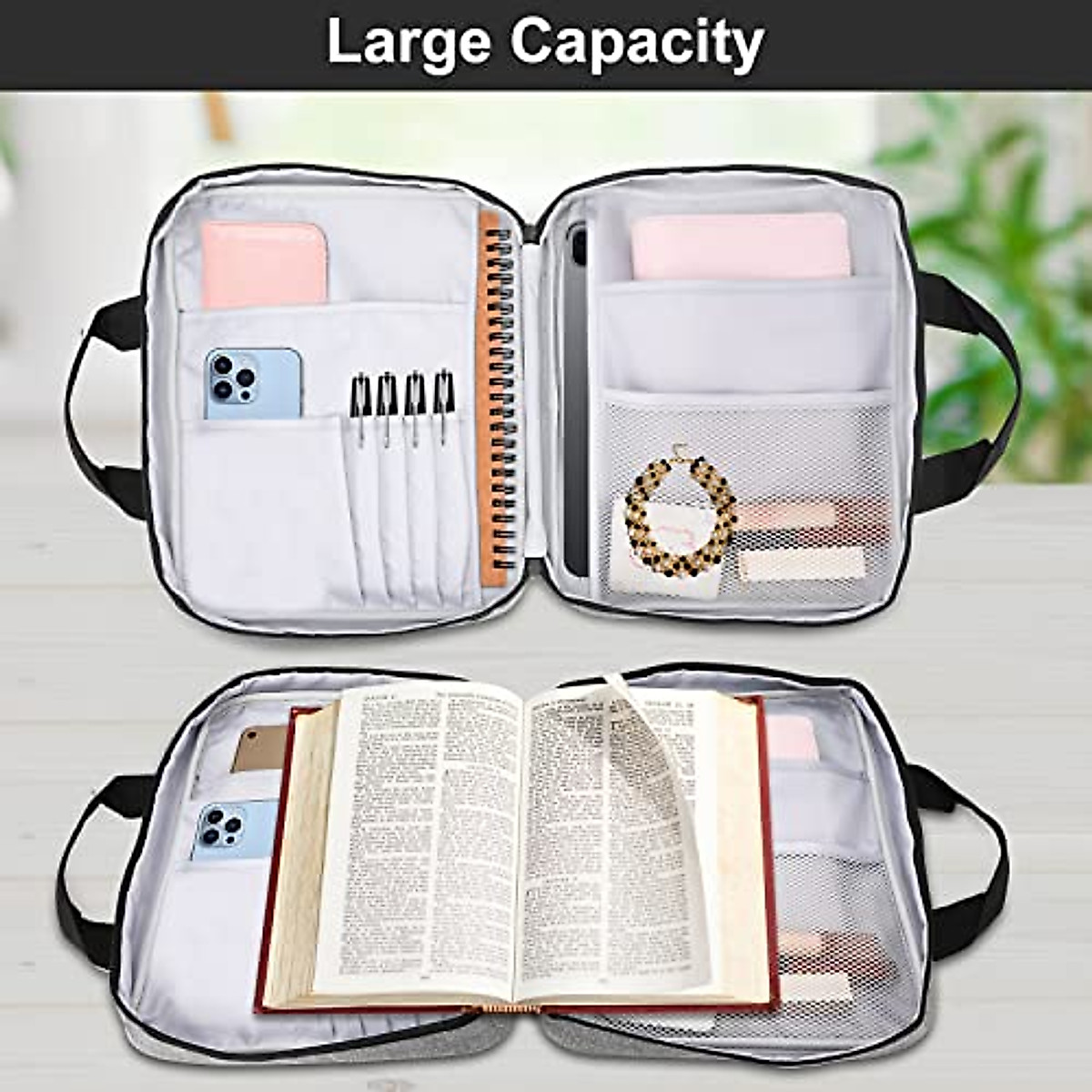 Large Bible Cover for Men, Grathia Bible Case Bible Carrying Case Bible Book Cover Bible Bag with Handle, Zipper and Pockets Bible Organizer for Women, Men, Boys, Girls, Kids
