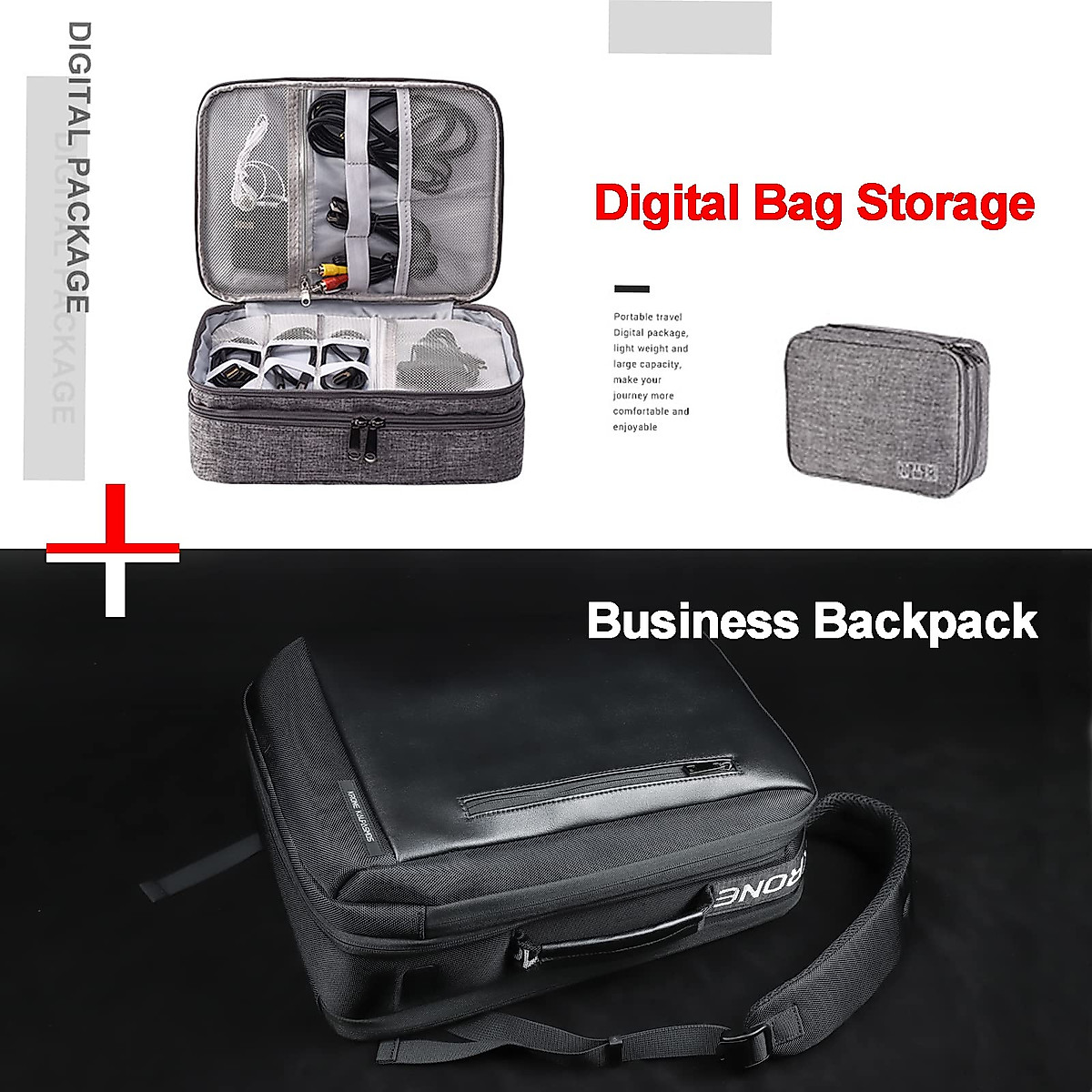 Krone Kalpasmos Anti-Theft Bussiness Backpack for Men & Women, Large Capacity Leather Waterproof Backpack with Grey Organizer, Black