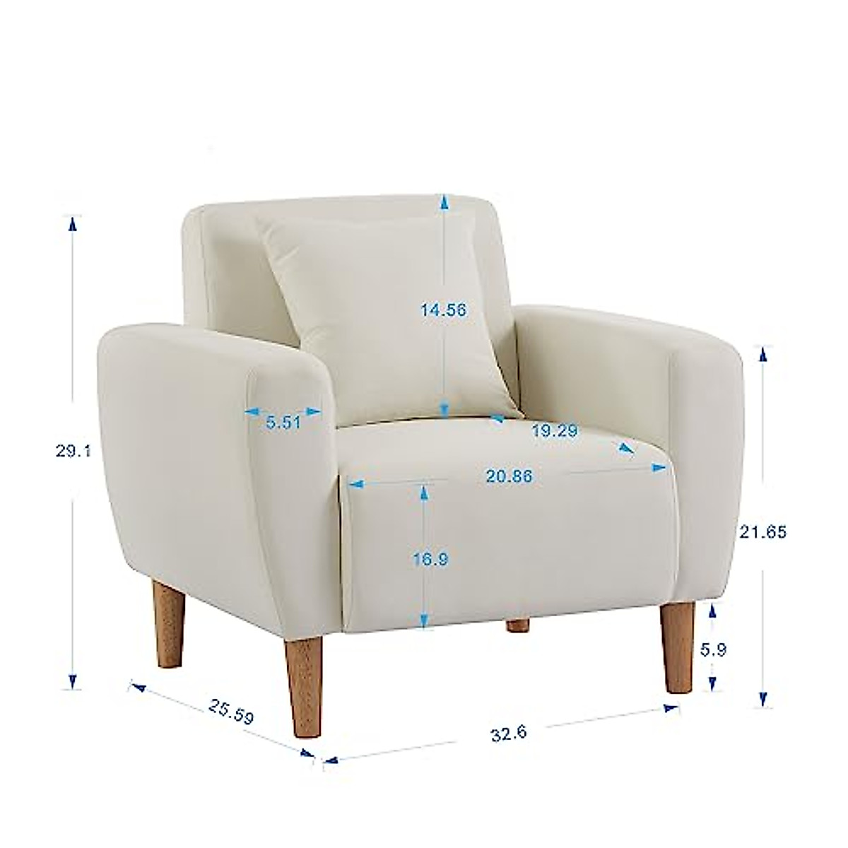 FREEHOMAE Polyester Accent Chair for Living Room Square Arm Chair with Toss Pillow Comfy Single Sofa Club Chair for Small Space