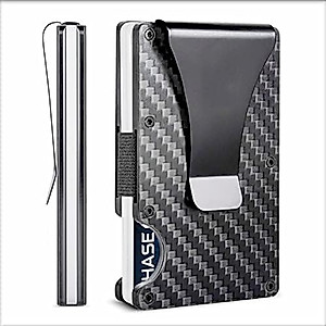 RFID Blocking Carbon Fiber Wallet Slim Money Clip and Minimalist Wallet Aluminum Metal Wallet Front Packet and Business Card Holder Black blue