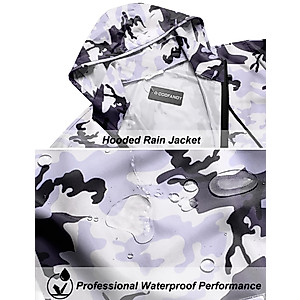 COOFANDY Rain Coats for Men Packable Rain Jacket Waterproof Rain Coat Breathable Rainproof Jacket Camo Small