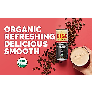 RISE Brewing Co. Original Black Nitro Cold Brew Coffee, No Sugar, Vegan, Organic & Non-GMO, Low Acidity, 7 Fl. oz. Cans (12 Pack)