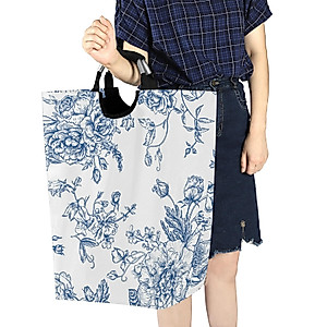 AGONA Blue Flowers Laundry Basket with Handles Large Storage Bin Collapsible Fabric Laundry Hamper Foldable Laundry Bag for Dirty Clothes Toy Bins Gift Baskets Bedroom Baby Nursery