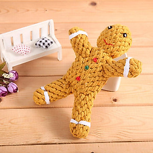 ABOOFAN Pet Dog Christmas Chew Playing Toy Christmas Gingerbread Man Cotton Rope Dog Teething Toy Pet Interactive Toys Dog Bite Toy Dog Chewing Toys for Small Medium Dog Pet Supplies