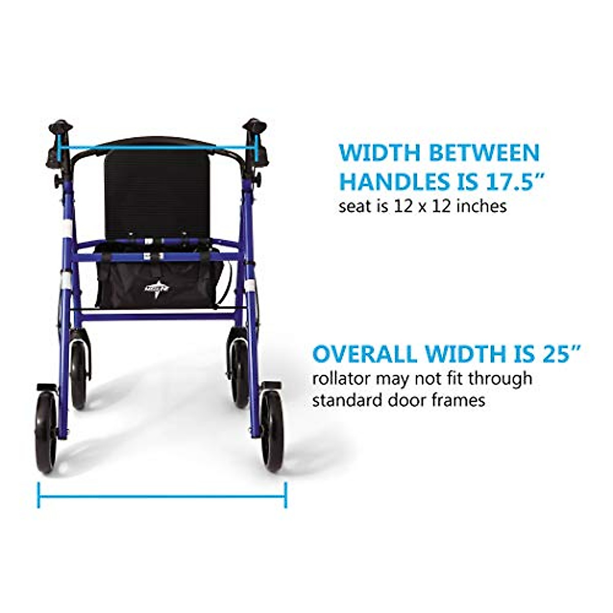 Medline Standard Steel Folding Rollator Walker with 8" Wheels, Supports up to 350 lbs, Blue