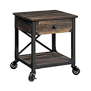 Sauder Steel River Side Table, L: 22.44" x W: 21.65" x H: 23.11", Carbon Oak Finish