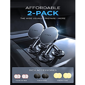 LISEN 2 Pack Magnetic Phone Holder for car Magnet car Mount for Cell Phone 10X Strong Magnets 360° Rotation Phone Holder for car Dashboard Mount fit for iPhone Samsung Google All Smartphones