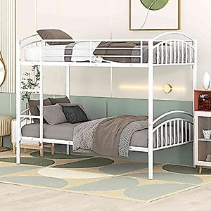 Cotoala Twin Over Twin Metal Bunk Bed with Guardrails and Steel Ladder, Can Be Split into Two, Space Saver Design, No Box Spring Needed