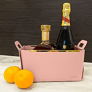 Foldable Storage Bins for Table and Desktop, Fancy Indoor Decorative Leatheroid Storage Basket Tray Collapsible Ideal for Keys Remote Cellphone Notes DVD, Pink