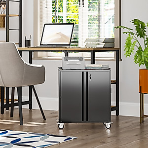 Aobabo 35.43" H Garage Storage Cabinet with Wheels,Lockable Metal Storage Cabinet with 2 Doors for Garage Home Office Storage,Black,Assembly Required