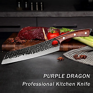 Purple Dragon Chef Knife Meat and Vegetable Cleaver Hand Forged Boning 8.5 Inch Full Tang Design High Carbon Steel Kitchen for Home Restaurant
