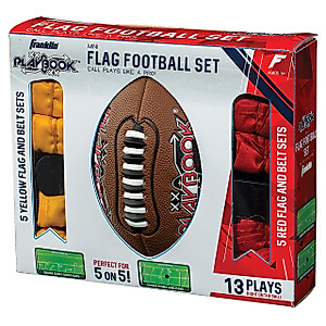 Franklin Sports Flag and Ball Set - Flag Football Belts and Football for Kids - Full Youth Flag Football Set - Includes 2 Flag Sets of 5
