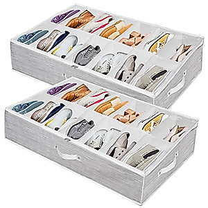 Shoe Organizer Under Bed,Underbed Shoe Storage Boxes Bins,Sturdy Organizador De Zapatos,Extra Large Zapateras Organizer for Closet,Men Women Kids Shoes,High Heels,Short Boots,Sneakers,White,Set of 2