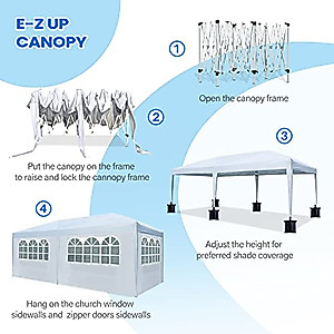 Quictent 10x20 Ft Ez Pop Up Canopy Wedding Party Tent with Sidewalls,Folding Instant Canopy Tents for Outdoor Parties,6 Sand Bags Included（White）