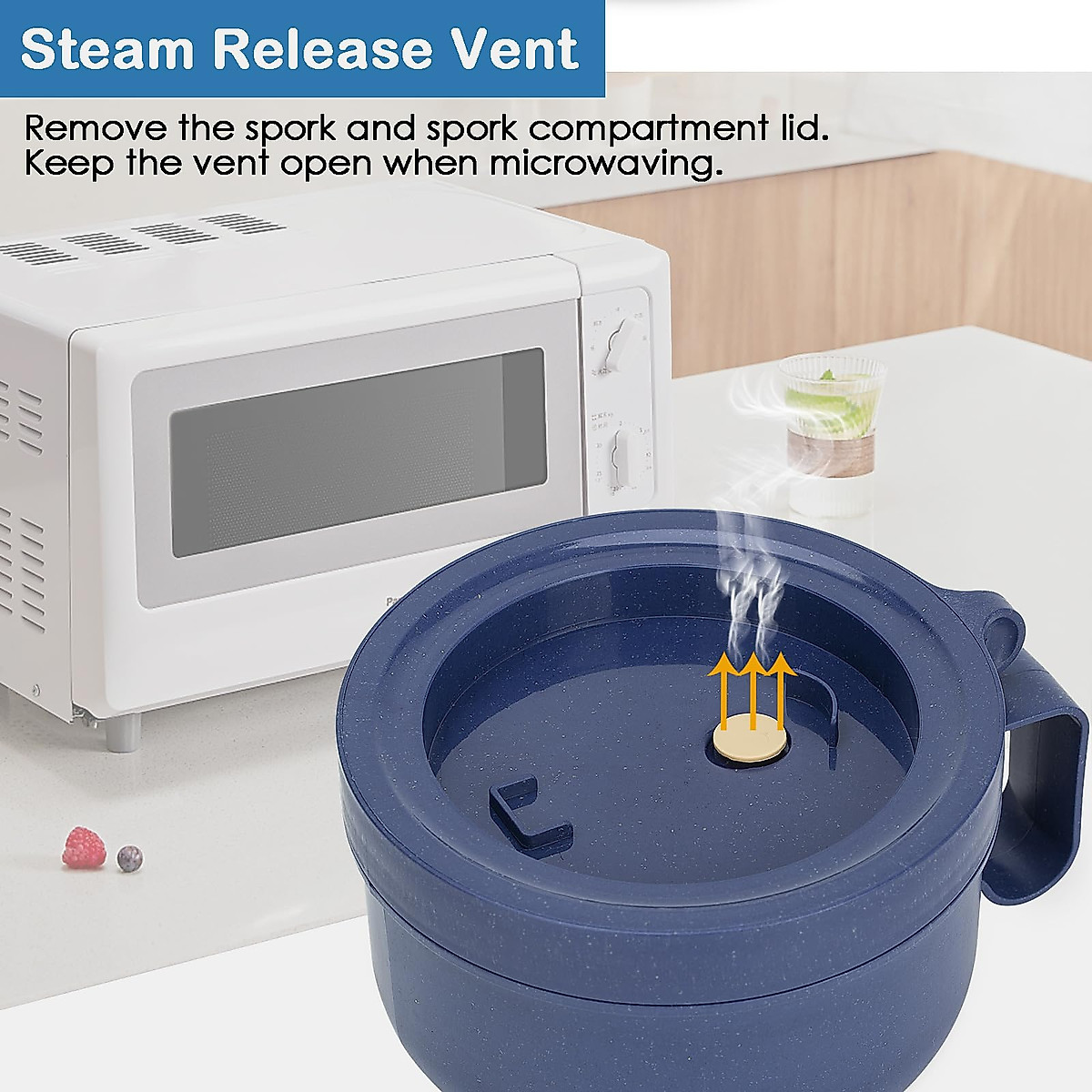 Unbreakable Microwave Soup Mugs with Lids and Handles,Microwave Ramen Bowl with Lid for Soup and Instant Noodles,Oatmeal, Gumbo, Salad,BPA Free (Sapphire Blue)