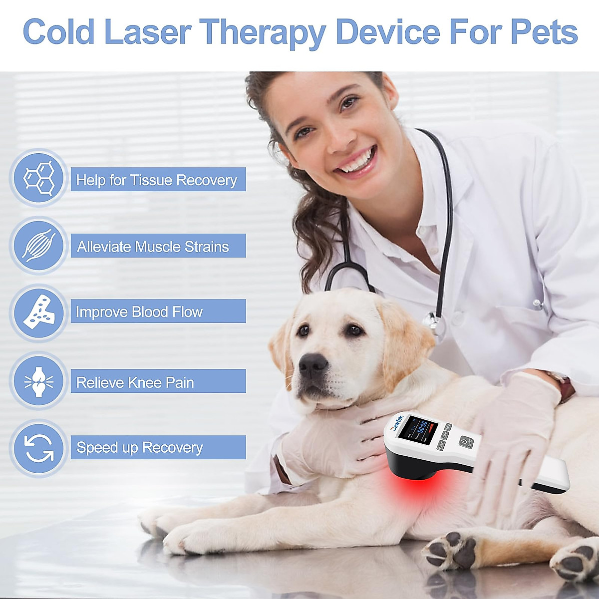 Dawfek Cold Laser Therapy Device for Dogs, 4x808nm+16x650nm, Red Light Therapy for Pain Relief & Аrthritis, Cold Laser Therapy Device Pets, Home Laser Therapy Machine for Dogs, Cats, Horses, Animals