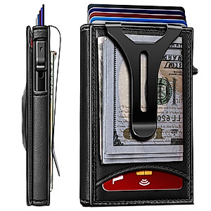 BULLIANT Money Clip Wallet,Mens Gift Slim Wallet Credit Card Holder Airtag&Standard Use 9Cards-Metal Case in Magnetic Flip Shell
