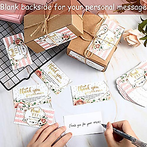 120 Mini Thank You for Your Order Business Cards Shopping Purchase Thanks Greeting Cards to Customer, Floral Design Appreciation Cards for Small Business Owners Sellers, 3.5 x 2 Inch