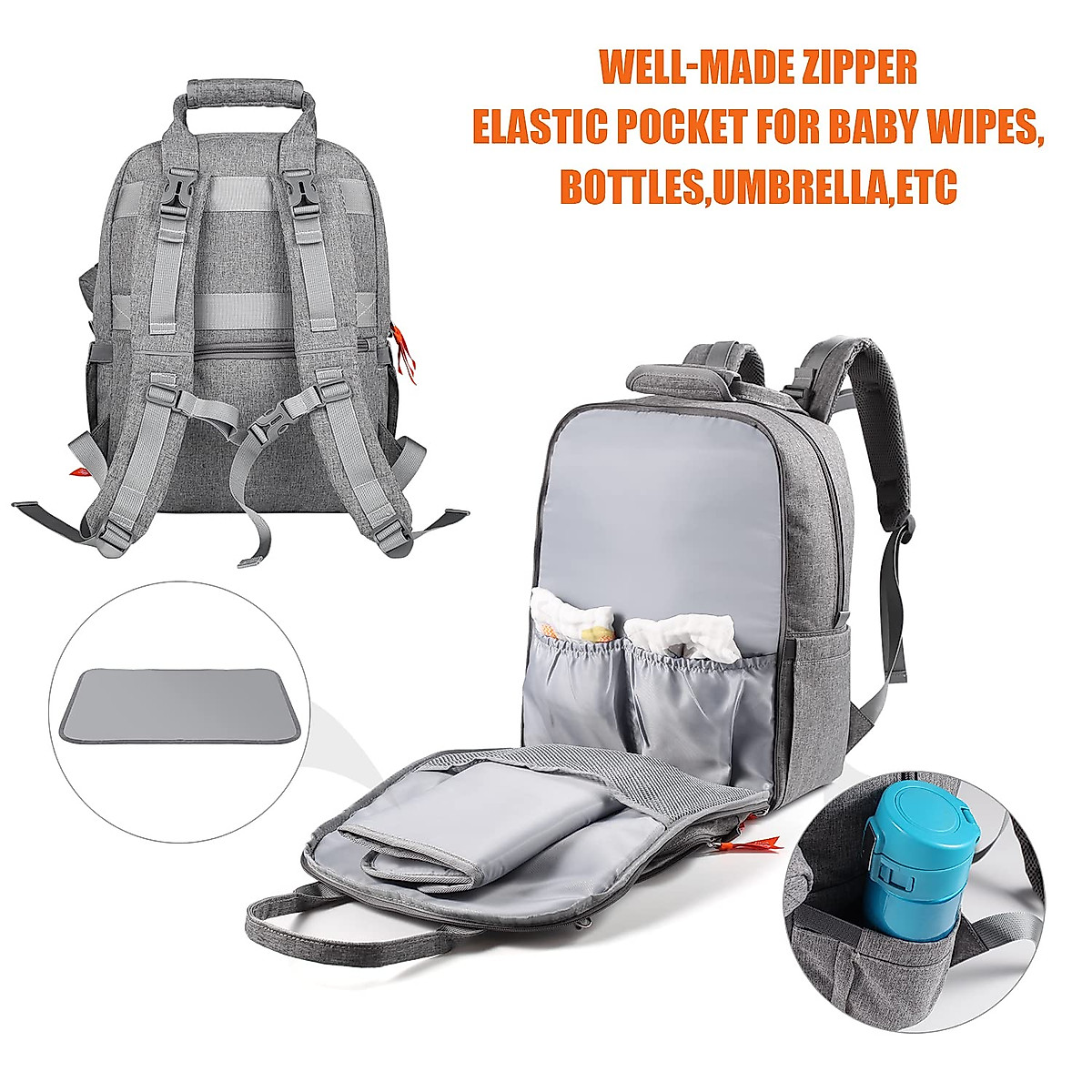 AOMAY Baby Diaper Bag Backpack for Mom, Multifunction Nappy Changing Bags, Waterproof, Travel, Maternity, Large Capacity (Strap)