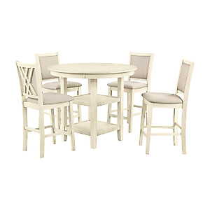 New Classic Furniture Amy 5-Piece Counter Dining Table Set, Beige and Brown