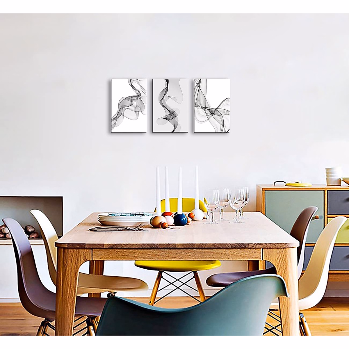 Black and White Abstract Line Wall Art Canvas Painting 3 piece Bathroom Room Decor Print Picture Modern Artwork Framed