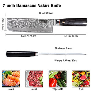 EANINNO Damascus Nakiri Knife Japanese 7 inch, Asian Japan Vegetable Cleaver Professional 67 Layer VG-10 Damascus Steel Knife, Sharp Kitchen Knifes Wooden Handle