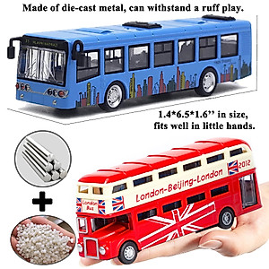 OTONOPI Bus Toys Pull Back School Bus Double Decker London Vehicles City Sightseeing Tour Bus Die Cast Metal Toy Cars Friction Powered Play Vehicle Toy Set for Kids 4 Pack