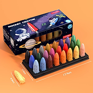 MASSRT 24 Colors Space Crayons for Toddlers Age 1-3, Non-toxic Mess Free Unbreakable Crayon Gifts, Easy to Hold Washable Crayons, Safe Coloring Gifts for Babies and Children