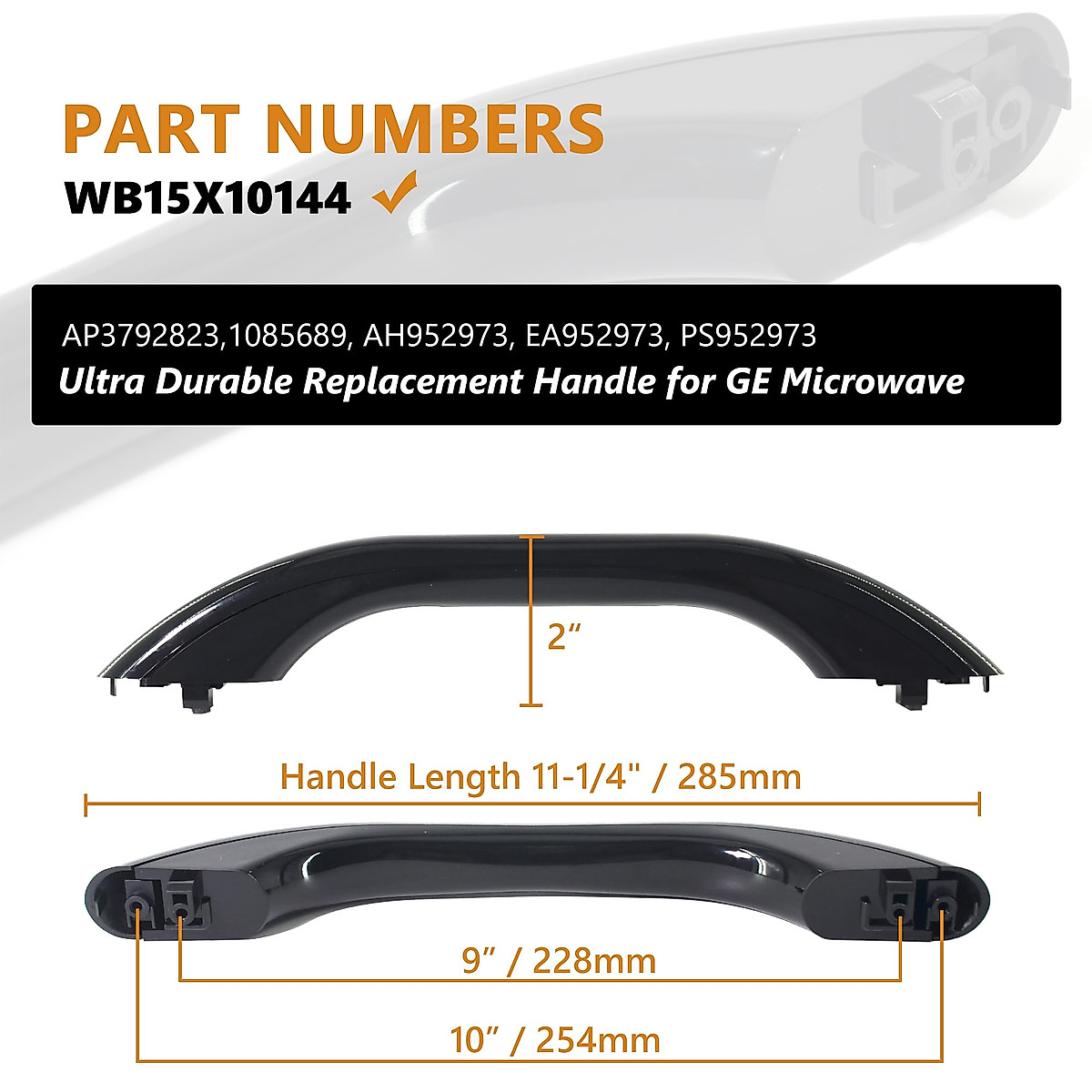 GYOFFULL WB15X10144 Microwave Door Handle Black Compatible with GE Microwaves Replaces AP3792823,1085689, AH952973 Oven Replacement Parts Kitchen Appliance Accessories