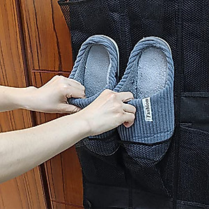 YuGtcen Over The Door Shoe Organizer, 24-Slot Hanging Shoe Holder Breathable Mesh Shoe Rack for Closet, Bedroom, Space Saving Behind Door Storage with Hooks for Shoes & Accessories (Black)