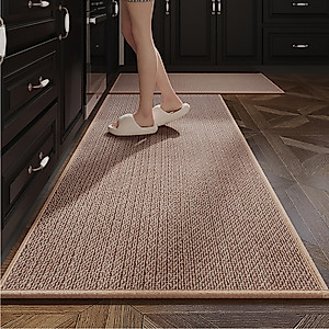 Yancorp Kitchen Rugs Set of 2 PCS Long Kitchen Mats for Floor Kitchen Rug Non-Slip Washable Jute Kitchen Rug Gray Runner Rugs Hallway