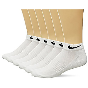 NIKE Unisex Performance Cushion Low Rise Socks with Bag (6 Pairs), White/Black, Large