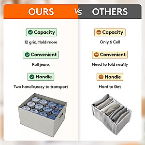 Lifewit Jeans Organizer for Closet, Large Size Pants Storage Bins 12 Cell, Foldable Clothes Drawer Organizer for Sweater, Towel, T-Shirts, Dress, Stackable Wardrobe Shelf Dividers Box, 3 Packs