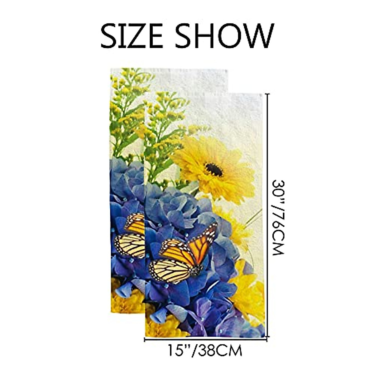 Hand Towels Face Towels Set of 2 Summer Yellow Blue Butterfly Flowers Soft Comfortable Polyester Microfiber Fast Water Absorbent Towels for Bathroom Kitchen 30X15 Inch