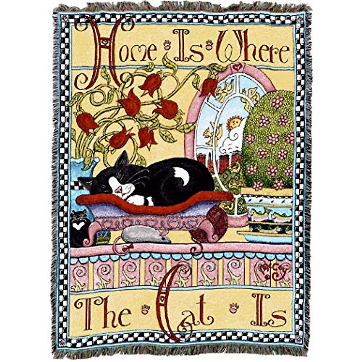 Pure Country Weavers Home is Where The Cat is Blanket by Alan McCoy - Gift for Cat Lovers - Tapestry Throw Woven from Cotton - Made in The USA (72x54)