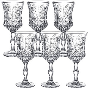 Elsjoy Set of 6 Embossed Cordial Glass, 3.5 Oz Clear Goblet Glassware Tasting Glasses Vintage Stemware Shot Glasses for Alcohol Drinking, Wedding, Party, Bar