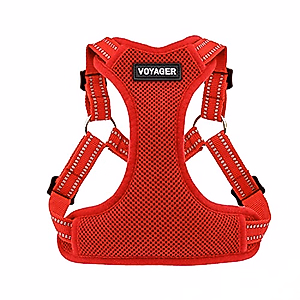 Best Pet Supplies Voyager Adjustable Dog Harness with Reflective Stripes for Walking, Jogging, Heavy-Duty Full Body No Pull Vest with Leash D-Ring, Breathable All-Weather - Harness (Red), M