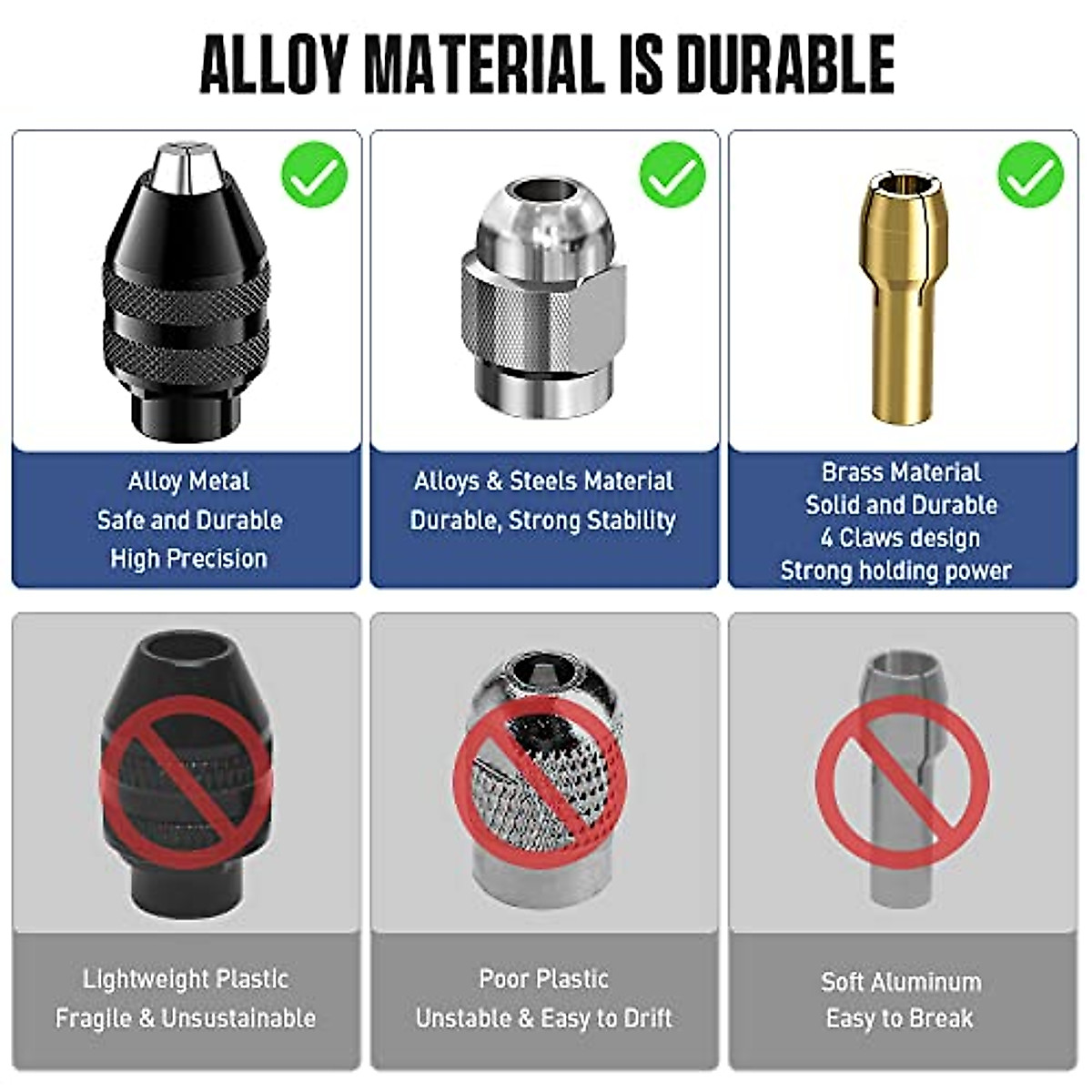 4486 Multi Chuck Set 15Pcs,Brass Collet Set,Collet Nut Kit,0.8-3.2mm Replacement Keyless Quick Change Chuck Rotary Tool Accessory Compatible with Dremel 3000 4000 7700 8200(M7x0.75mm Long)