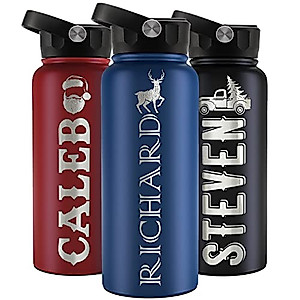 Personalized Water Bottle w Icon & Name 32 oz - 9 Optional Colors - Gifts for Men, Custom Water Bottle w Straw Lid Double Wall Insulated, Gifts for Dad From Daughter, Son - Dad Christmas Gifts