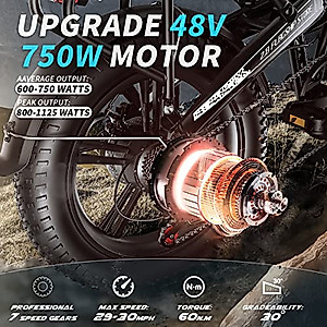 Auloor Electric Bike,750W Ebike for Adults with 48V 12.8Ah Battery,20" Fat Tire Electric Bike,30MPH Folding Electric Bicycle 7-Speed E Bike (Black, Standard)