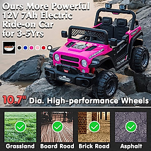 Kids Ride On Car with Parent Remote Control 4x4 Ride On Truck Car Kids Electric Vehicles 12V Ride on Toys for Boys Girls Power Vehicles Wheels, Single Seat, Storage Box, Rose Pink