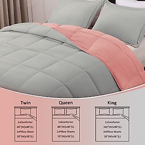 Basic Beyond Twin Comforter Set for Girls and Boys - Fluffy Twin Bed Comforter Set for All Seasons - Reversible Pink and Grey Twin Comforter Set - 2 Pieces (1 Comforter + 1 Pillow Sham)