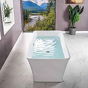 WOODBRIDGE 67" Acrylic Freestanding Bathtub Contemporary Soaking White Tub with Chrome Overflow and Drain，BTS1609 -C-Drain &O