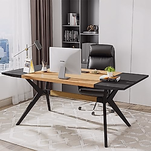 LITTLE TREE 63" W Executive Desk, Extra Sturdy Thickened Wooden Workstation Study Desk Computer Desk Large Home Office Writing Desk for Home Office